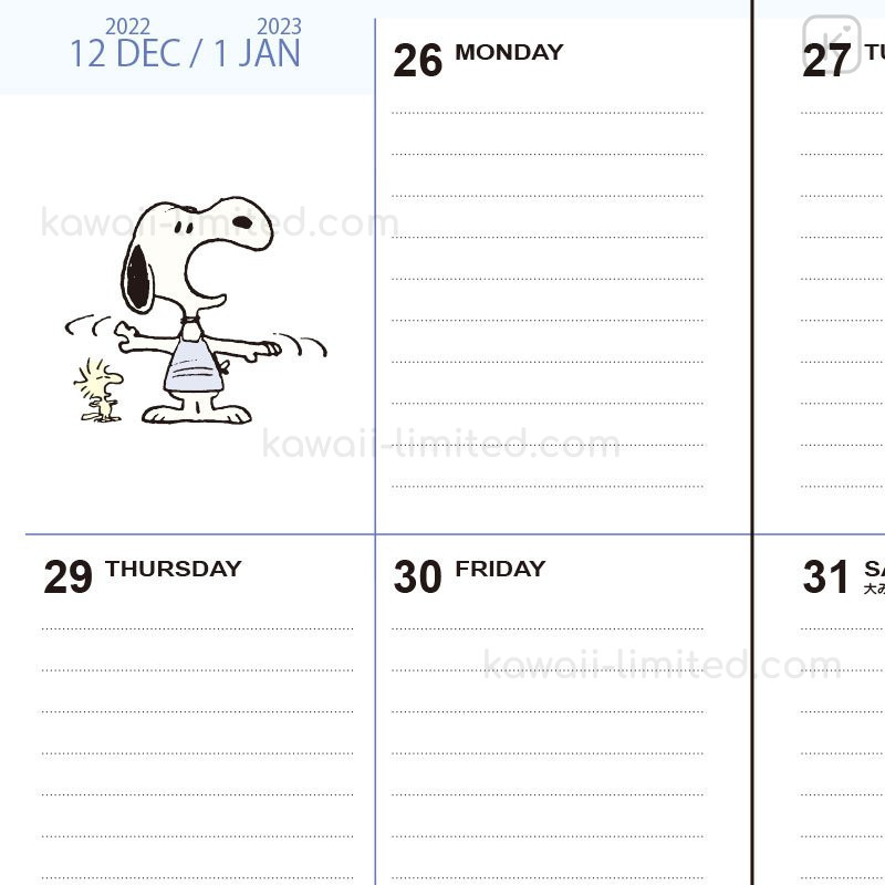 Japan Sanrio B6 Diary - Snoopy : Block 2023 | Kawaii Limited