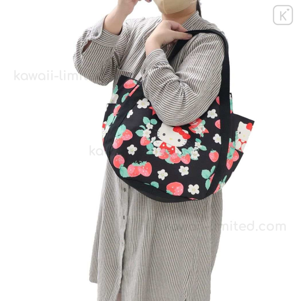 Japan Sanrio Triangle Tote Bag (L) - Hello Kitty : Strawberry Black ...