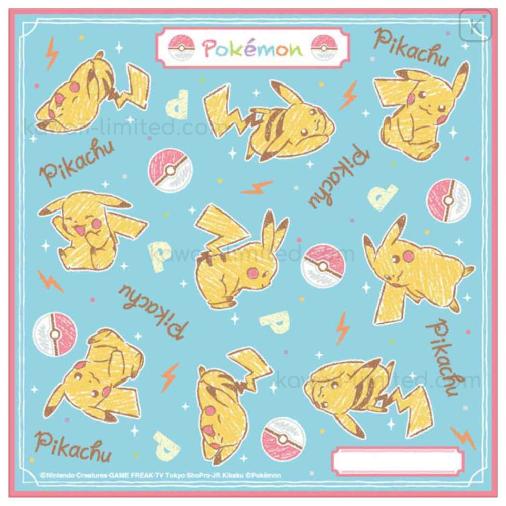Japan Pokemon Handkerchief - Pikachu : Crayon Blue | Kawaii Limited