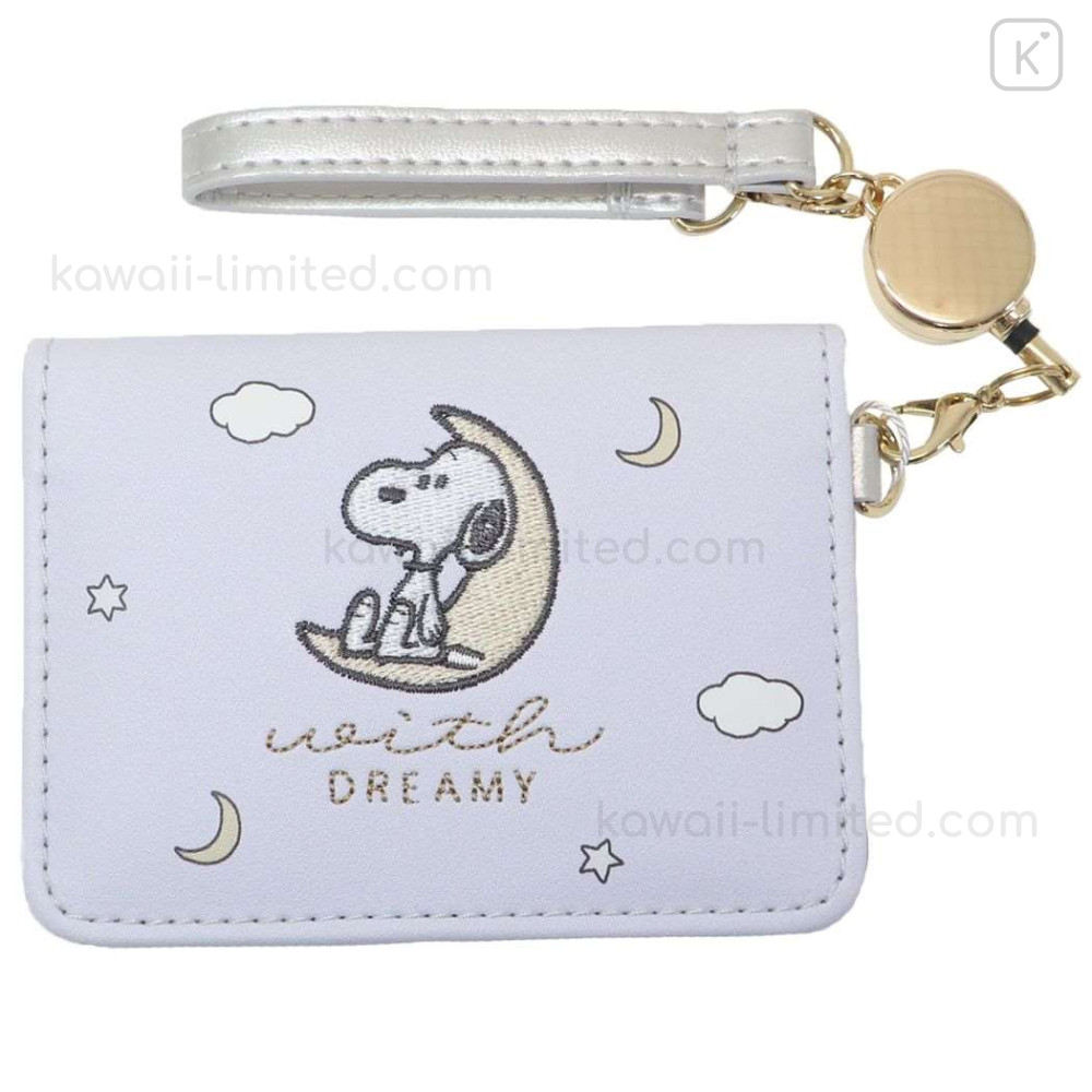 Japan Peanuts Fold Pass Case with Reel - Snoopy : Dreamy Light Purple | Kawaii Limited