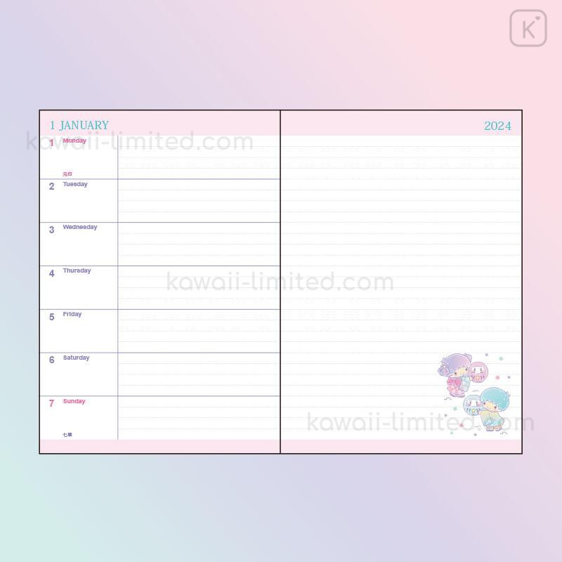Japan Sanrio Original Horizontal Rule Type B6 Diary - Little Twin Stars ...