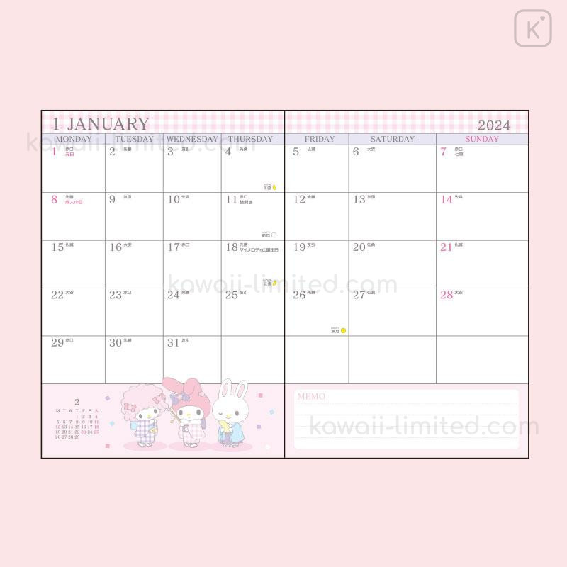 Japan Sanrio Original Block Type B6 Diary - My Melody 2024 | Kawaii Limited