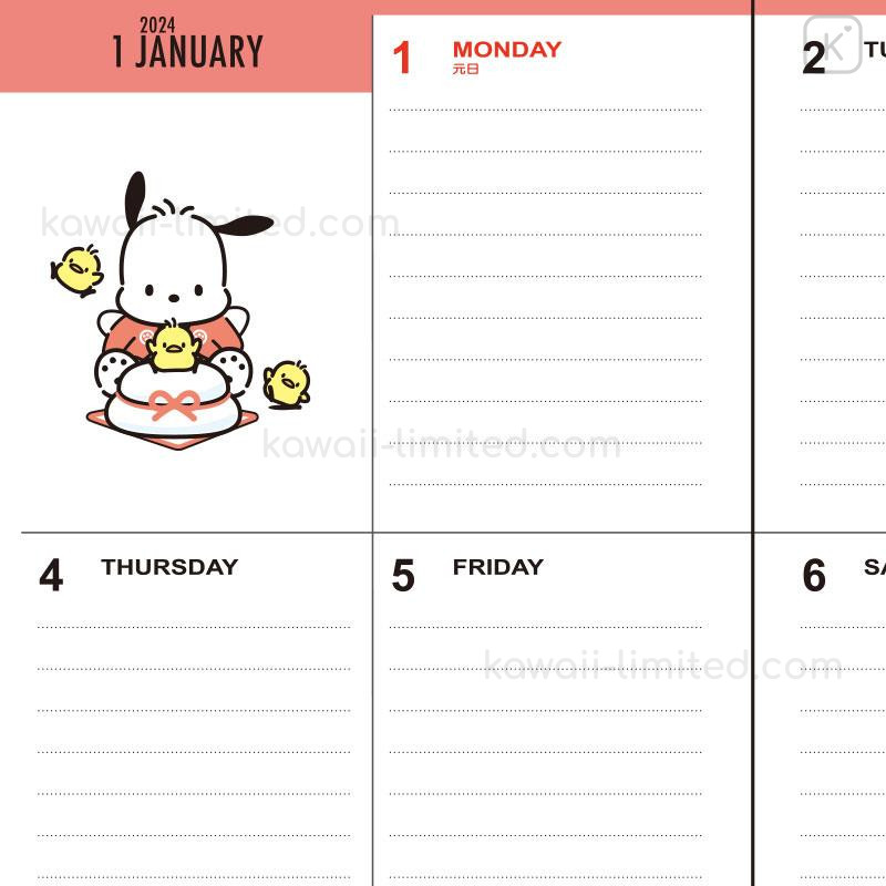Japan Sanrio Original Block Type B6 Diary - Pochacco 2024 | Kawaii Limited