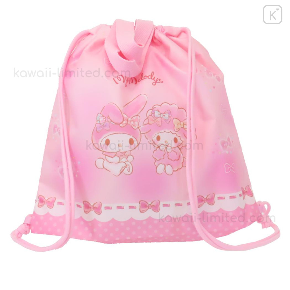 Japan Sanrio Gym Sack Drawstring Backpack & Name Tag - My Melody & Sweet Piano : Pink & Ribbon ...