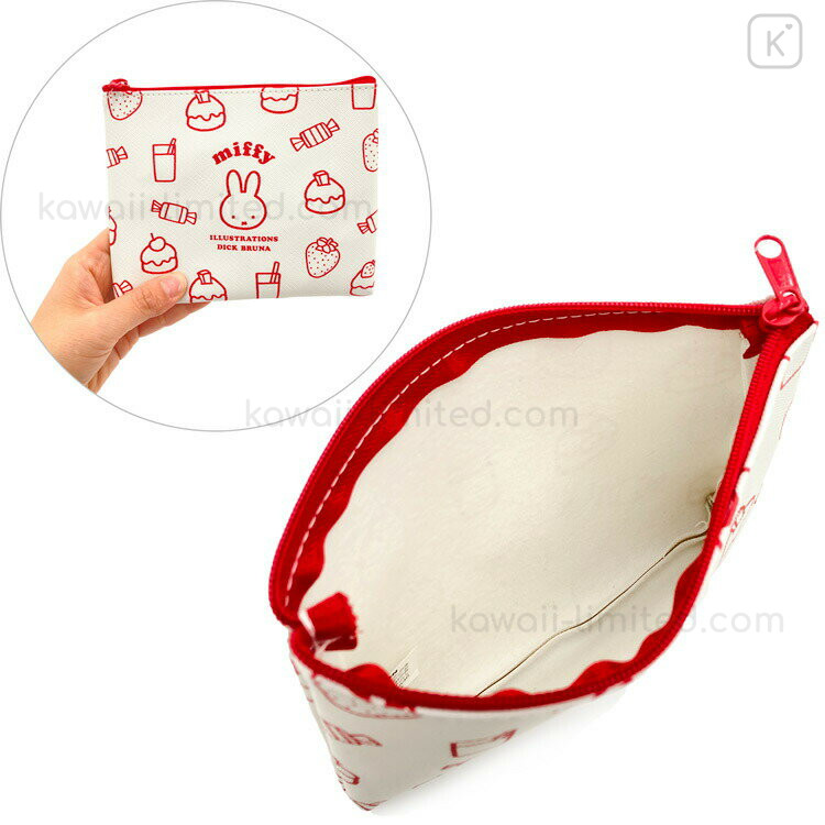 Japan Miffy Flat Pouch - Red & White Strawberry Dessert | Kawaii Limited