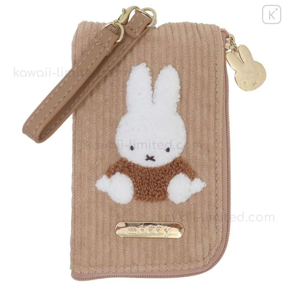 Japan Miffy Pass Case Card Holder & Reel - Miffy : Light Brown Embroidery | Kawaii Limited
