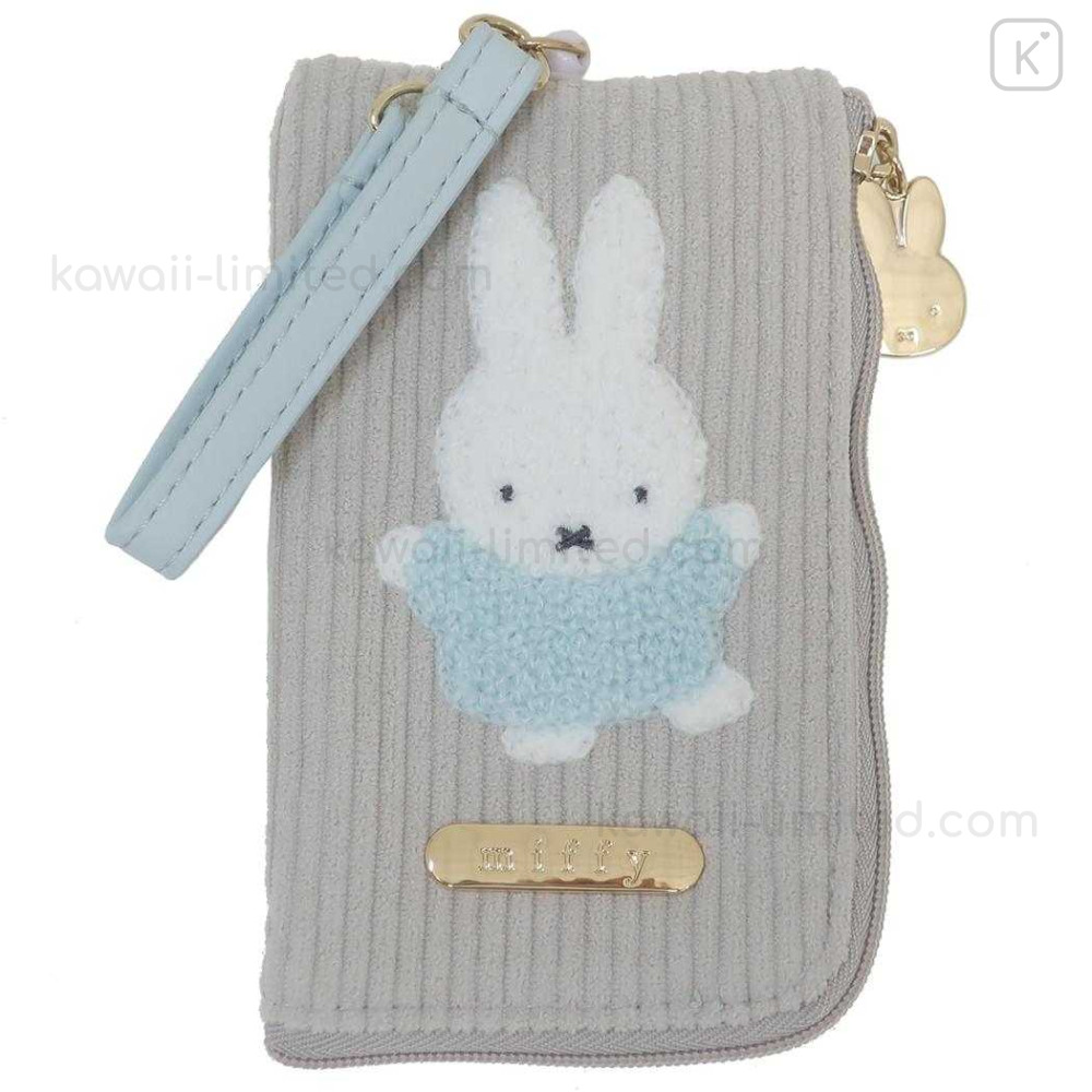 Japan Miffy Pass Case Card Holder & Reel - Miffy : Light Grey Embroidery | Kawaii Limited