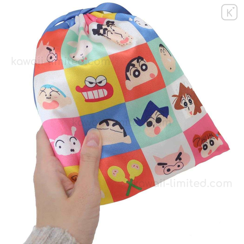 Japan Crayon Shin-chan Satin Drawstring Bag - Colorful | Kawaii Limited