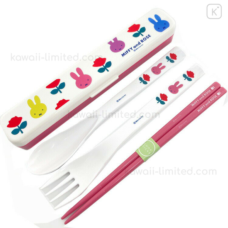 Japan Miffy Bento Lunch Cutlery Set Spoon Fork Chopstick - Miffy : Rose Pink | Kawaii Limited