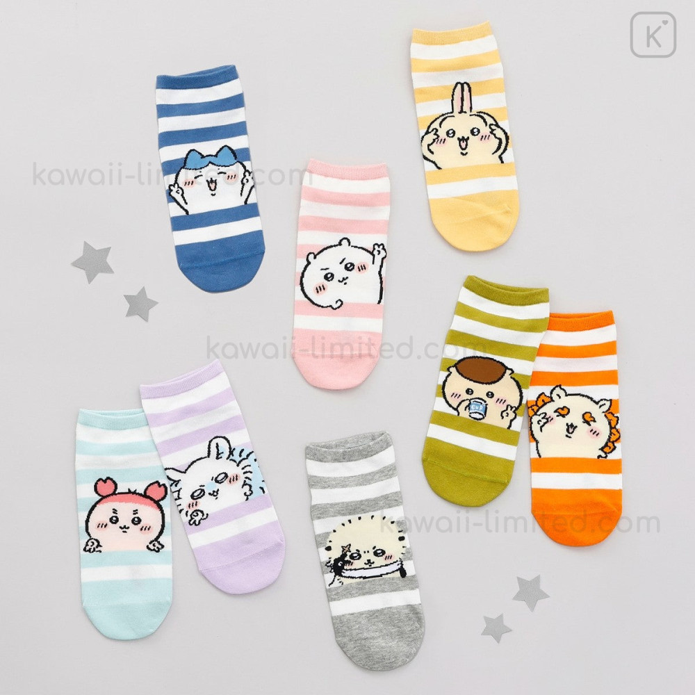 Japan Chiikawa Crew Socks - Chiikawa : Yeah Striped Pink | Kawaii Limited