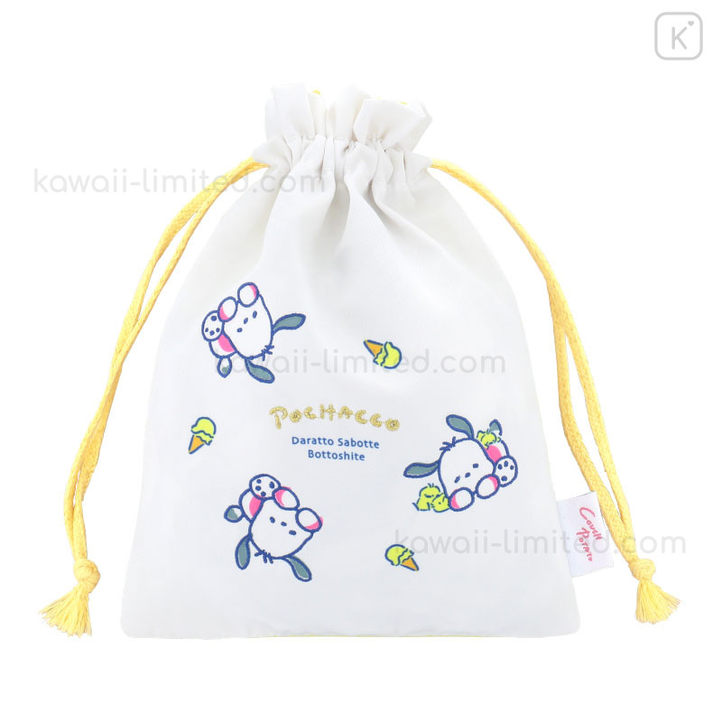 Japan Sanrio Embroidered Drawstring Bag - Pochacco : Couch Potato | Kawaii Limited