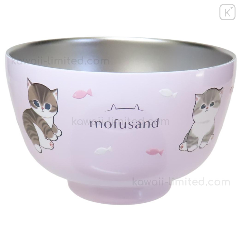Japan Mofusand Stainless Vacuum Double Bowl 450ml - Cat Sitting Nyan Purple Pink | Kawaii Limited