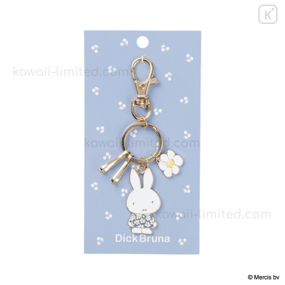 Japan Miffy Metal Keychain - Miffy : Blue Flower Dress Gold | Kawaii Limited