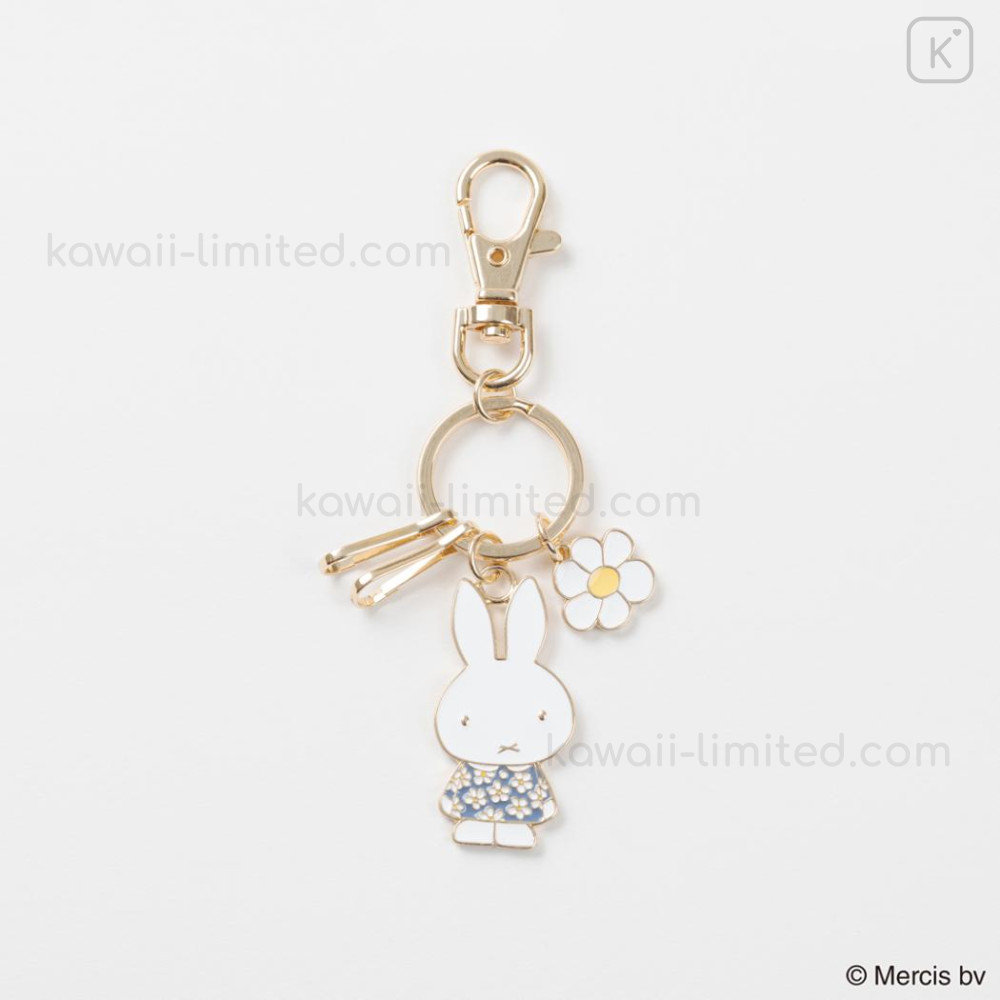 Japan Miffy Metal Keychain - Miffy : Blue Flower Dress Gold | Kawaii Limited