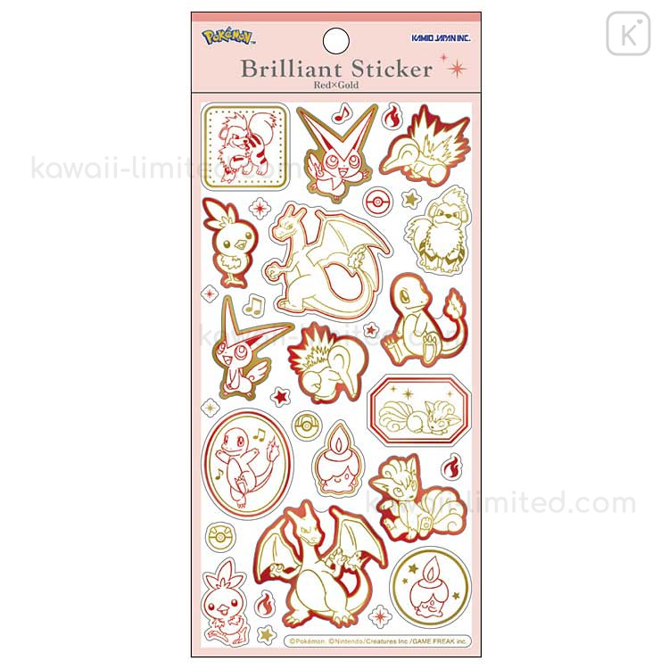 Japan Pokemon Gold Foil Clear Seal Sticker - Brilliant Sticker Fire ...