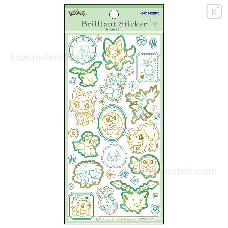 Japan Pokemon Gold Foil Clear Seal Sticker - Brilliant Sticker Grass ...