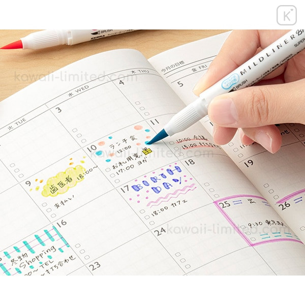 Japan Zebra Mildliner Double Ended Brush Pen & Marker Set - Astringent ...