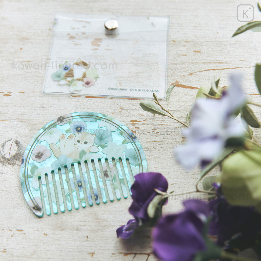 Japan Mofusand Hibiya Kadan Marble Acrylic Comb - Flora Cat Winter Blue ...