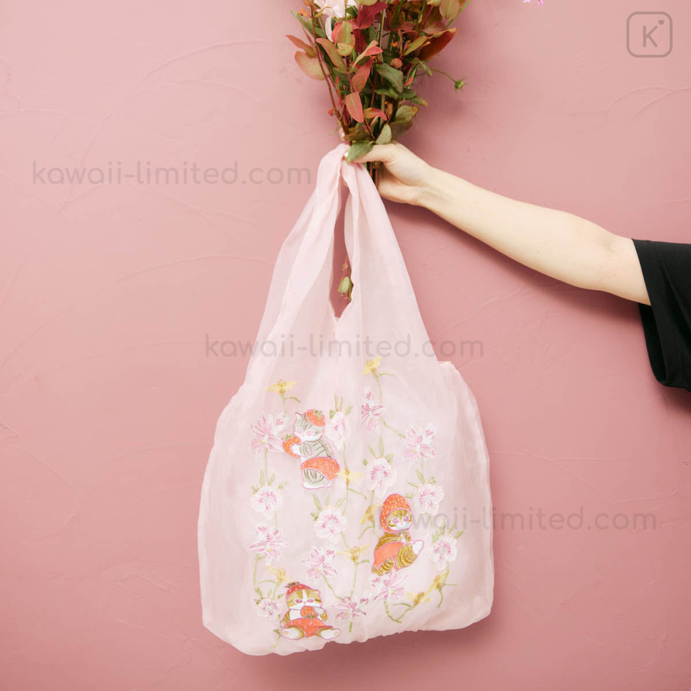 Japan Mofusand Hibiya Kadan Tulle Tote Bag - Flora Cat Strawberry Pink ...