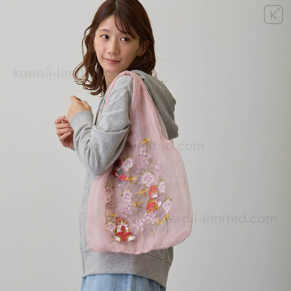 Japan Mofusand Hibiya Kadan Tulle Tote Bag - Flora Cat Strawberry Pink ...