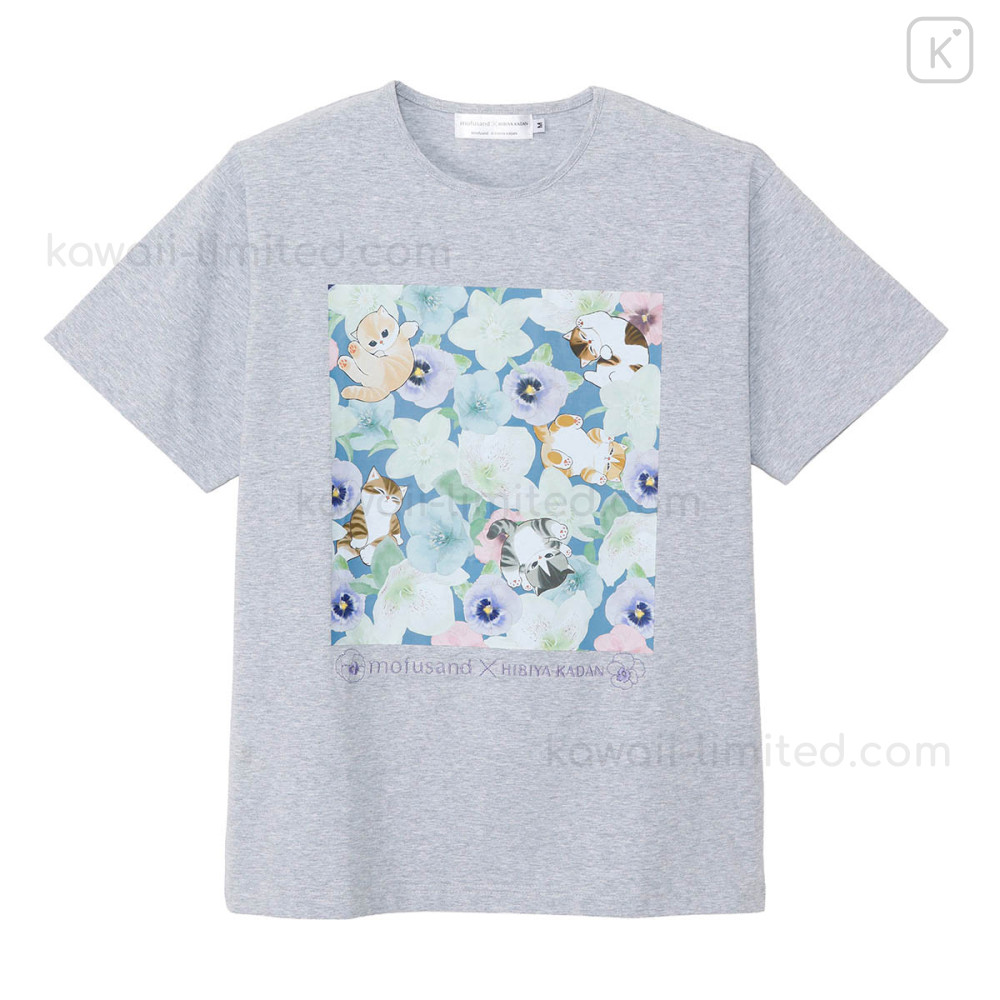 Japan Mofusand Hibiya Kadan T-shirt (M) - Flora Cat Winter Origin Gray ...