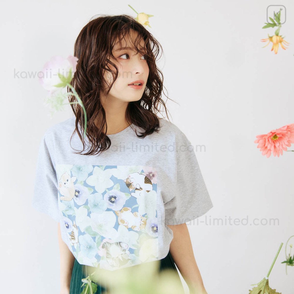 Japan Mofusand Hibiya Kadan T-shirt (M) - Flora Cat Winter Origin Gray ...