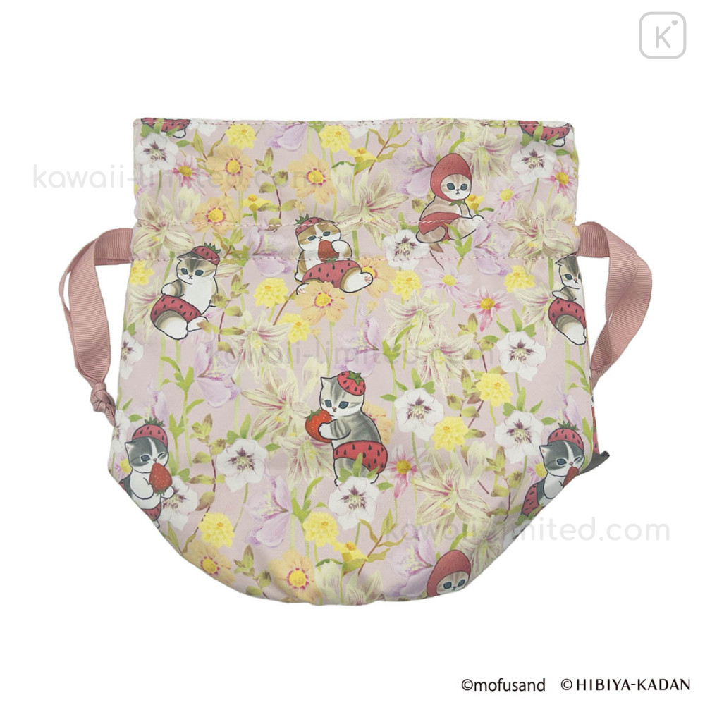 Japan Mofusand Hibiya Kadan Drawstring Bag - Flora Cat Strawberry Pink ...